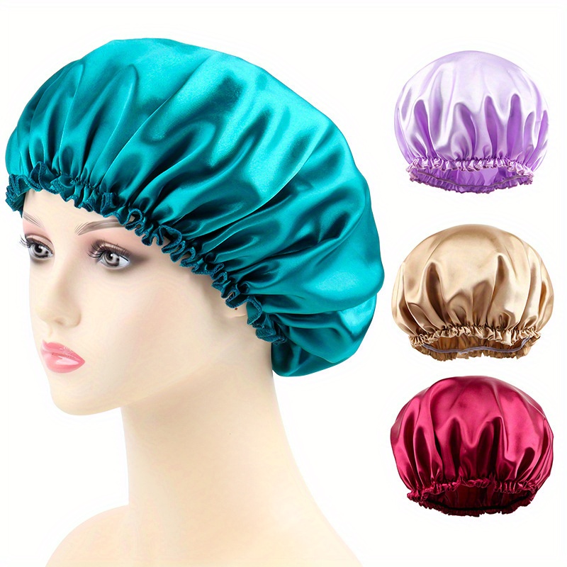 Small Lace Satin Beauty Round Cap Ladies Satin Shower Cap Solid Color ...