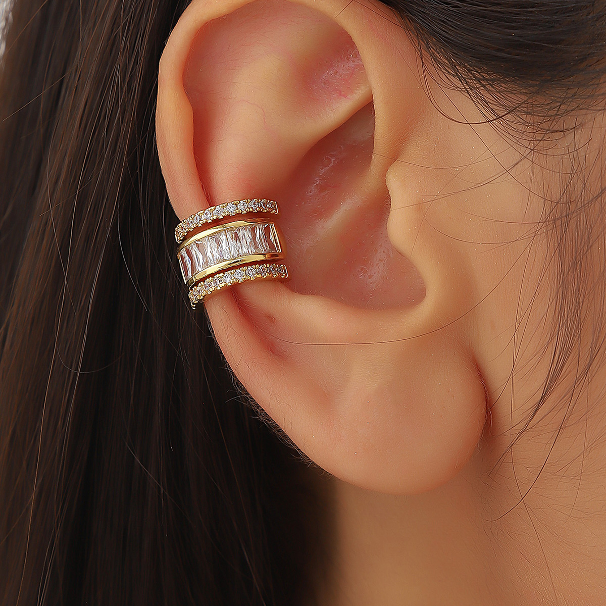 1 Single Ear Bone Clip Zircon Copper Earrings Ladies Non-Pierced Ear ...