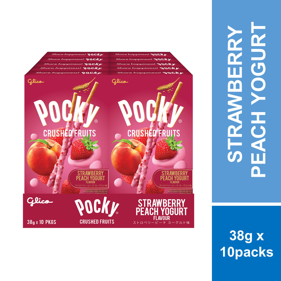 Pocky Crushed Fruits - Strawberry/Peach/Yogurt Flavour (38g x 10 Packs ...