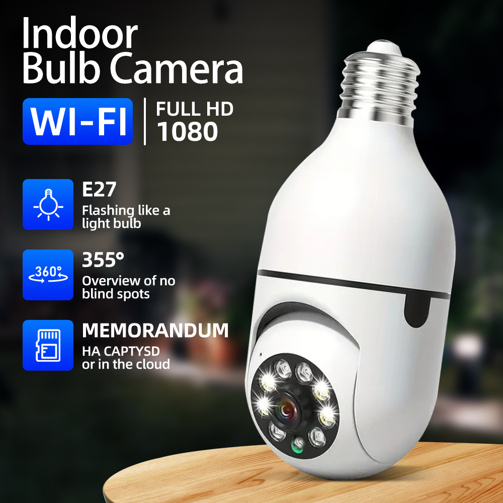 Wifi 2MP E27 Bulb Surveillance Camera Indoor 4X Digital Zoom AI Human ...