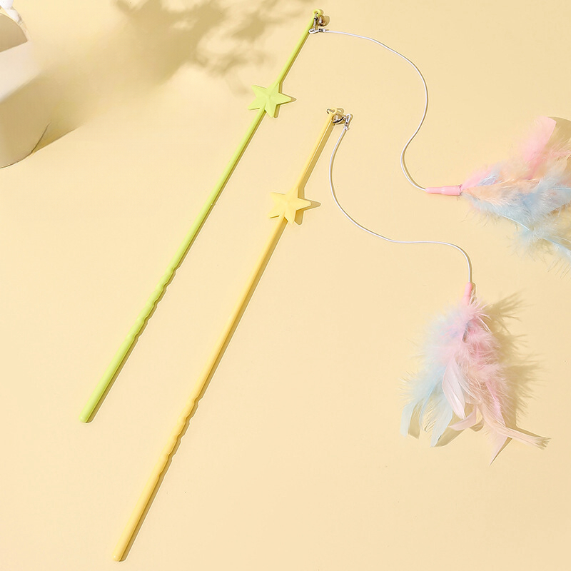 Star Teasing Cat Stick Pet Cat Toy with Bell Elastic Rope Feather ...