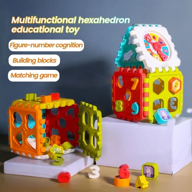 Puzzle Building Block Toy Shape Matching Hexahedron with Number Graphic ...
