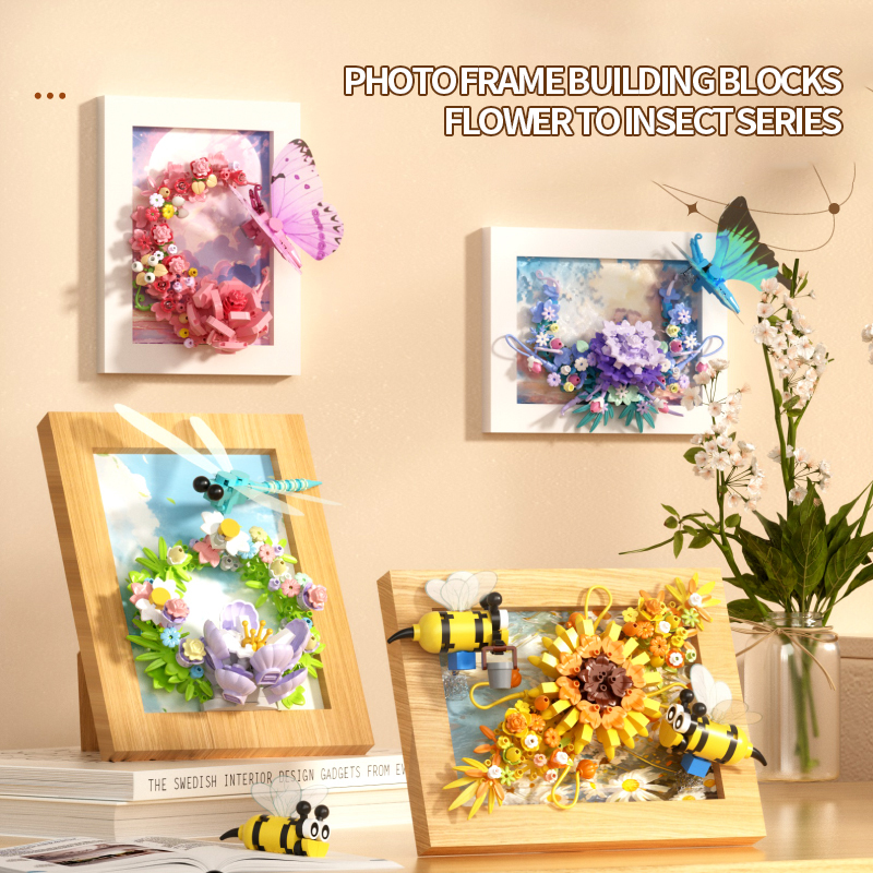 Insect Flower Photo Frame Building Blocks Butterfly Flower Bee ...