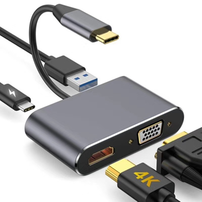 4-in-1 USB C Hub with HDMI, VGA, SD Card Reader for Laptops and PCs 4 ...