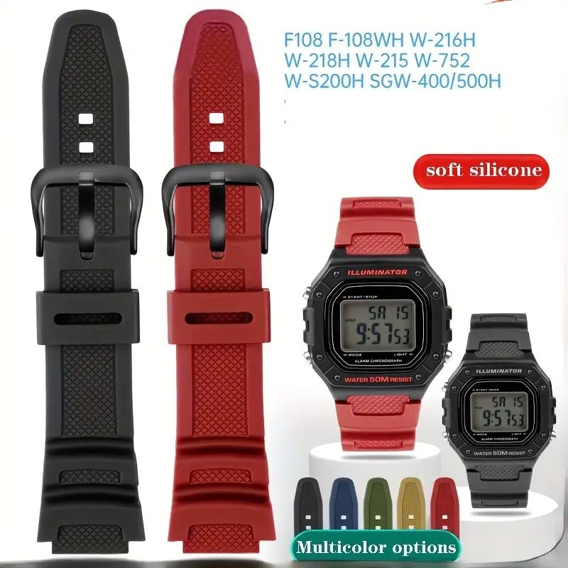 18mm Rubber Strap For Casio Watch W-218h F-108 AE1200 1300 AE-1500 W ...