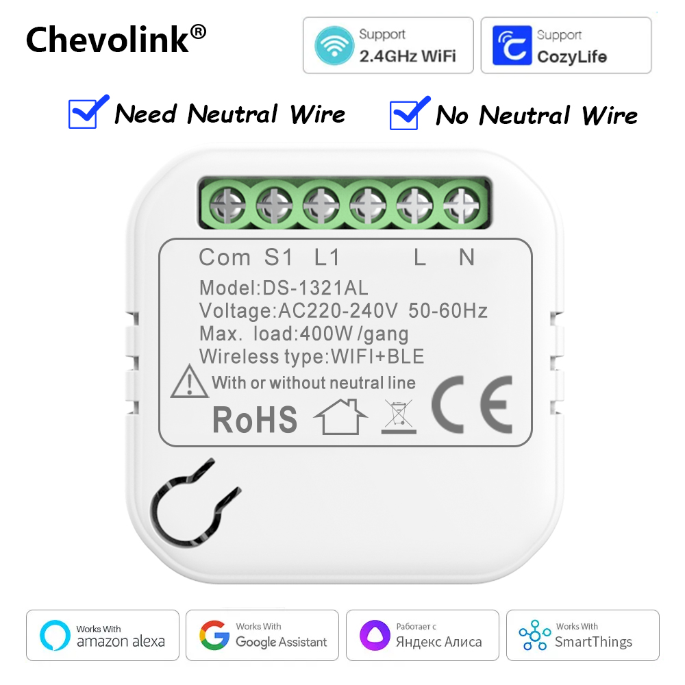 Cozylife WiFi Mini Smart Switch No Neutral Wire 400W DIY 2-Way Control ...