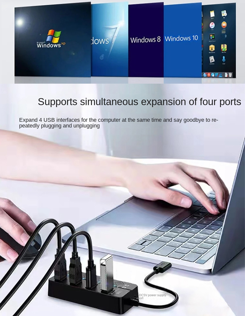 Multi USB HUB USB3.0 2.0 Hub Splitter Use Power Adapter 4 Port Expander ...