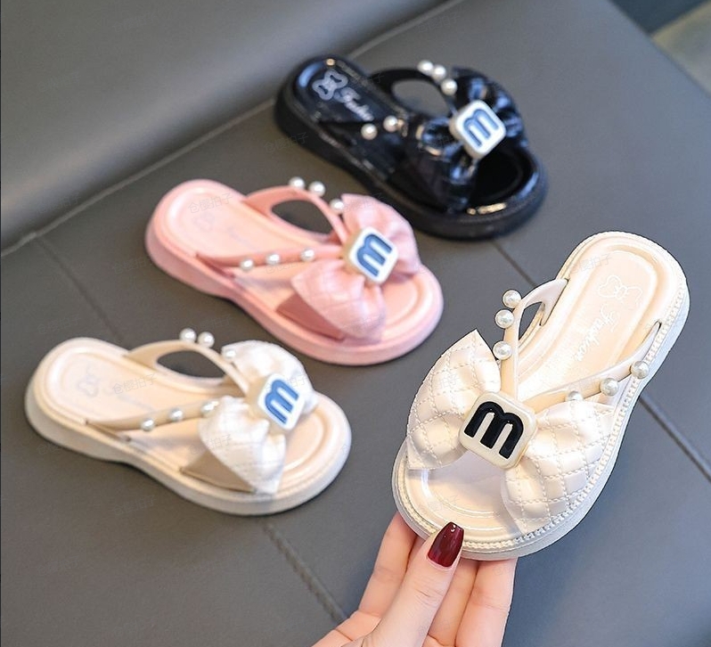Kids Girl Fashion Pearl Peep Toe Slipper Children Summer Cute Bow Princess Party Sandals ...