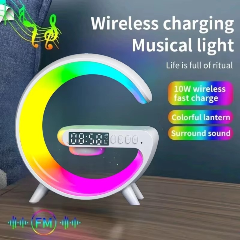 New G63 Wireless Charger Stand Pad Bluetooth Speaker RGB Light Alarm ...