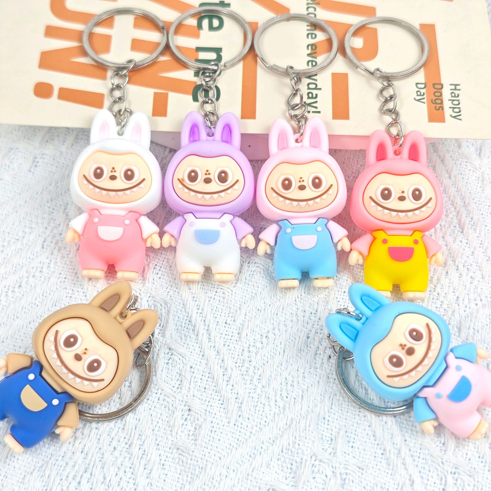 1 Piece Labubu Keychain Cute Cartoon Little Sheep Doll Key Ring Mystery ...