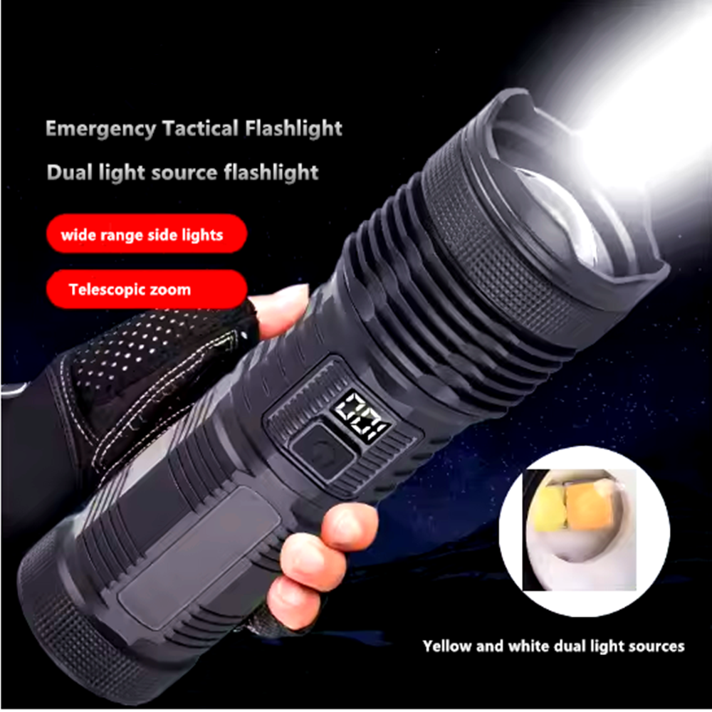 High Power Strong Flashlight Double White Light Yellow Light ...