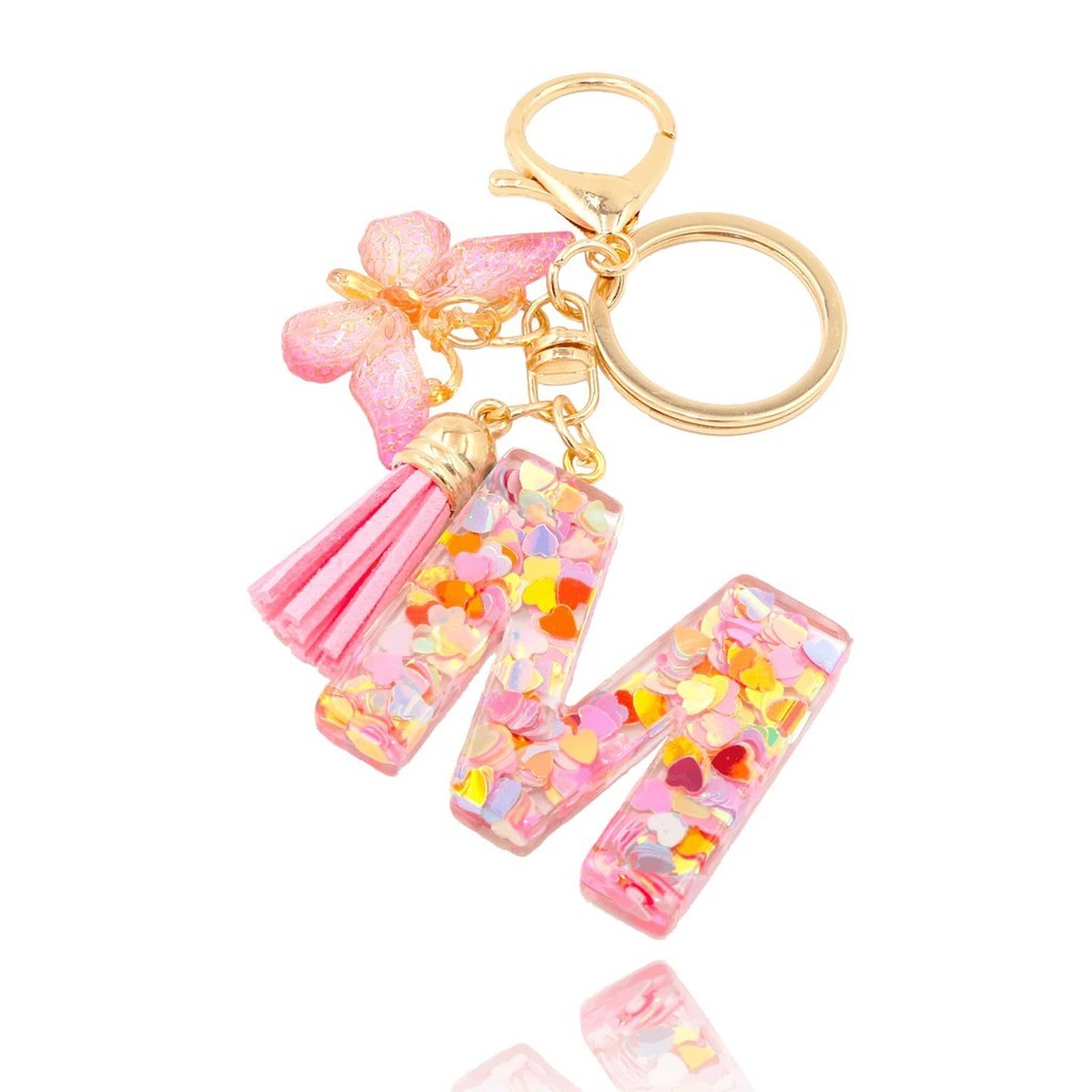 1pcs Fashion Pink Letter Keychain Love Sequins Butterfly Tassel ...