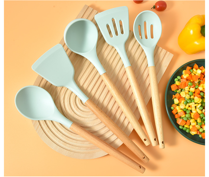 11 pieces wooden handle silicone kitchenware set silicone kitchen tools ...