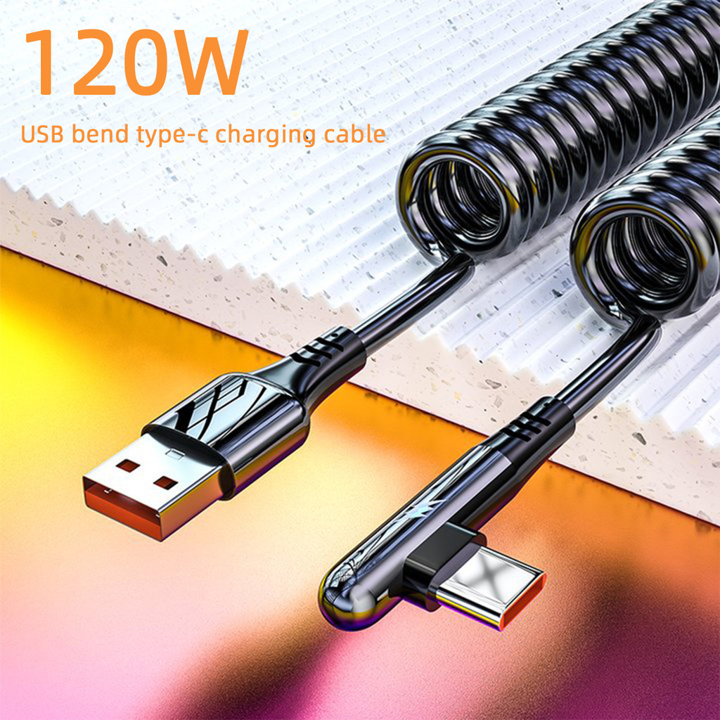 120w Fast Charging Luminous Spring Car Charging Cable Suitable for pd ...