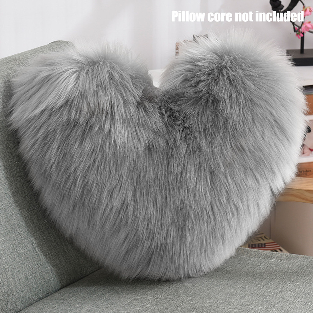 1 Imitation Wool Gray Plush Love Heart Pillowcase Without Pillow Core ...