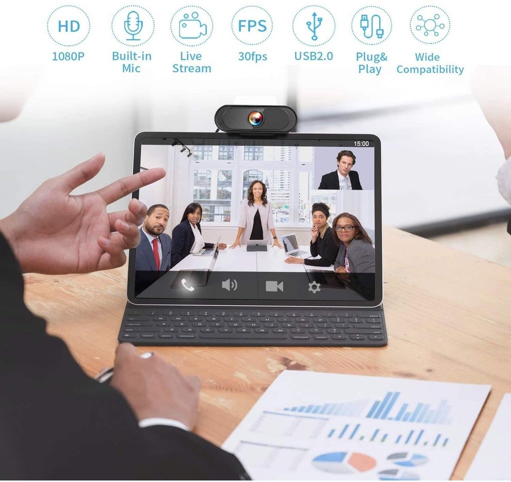 Full HD 1080P Webcam for Laptop PC with Built-in Microphone for Online ...