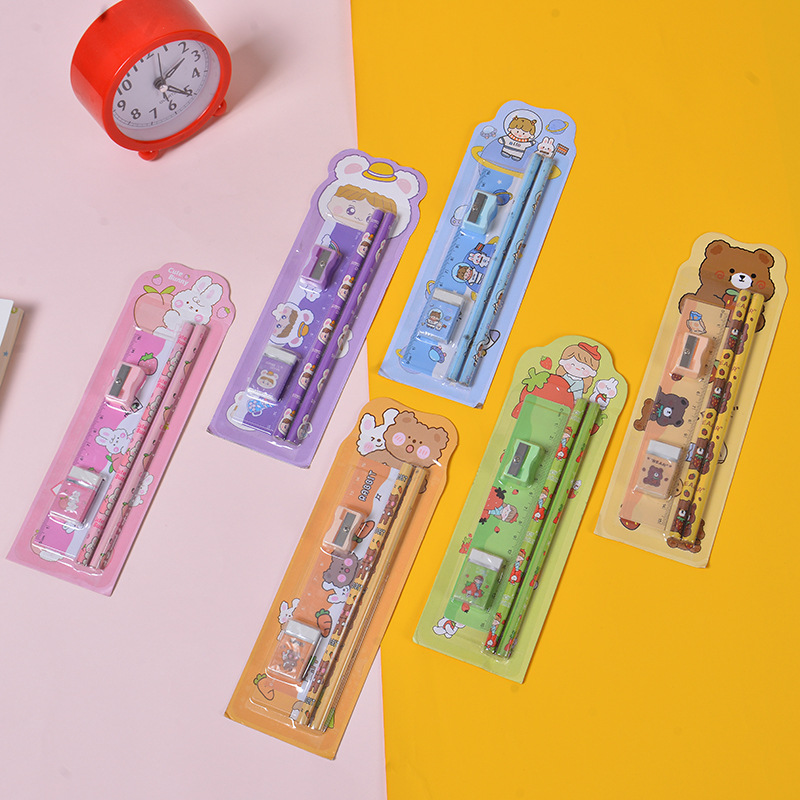 Cartoon Stationery Set Children's Cute Pencils 5 Pieces Set | Shopee ...