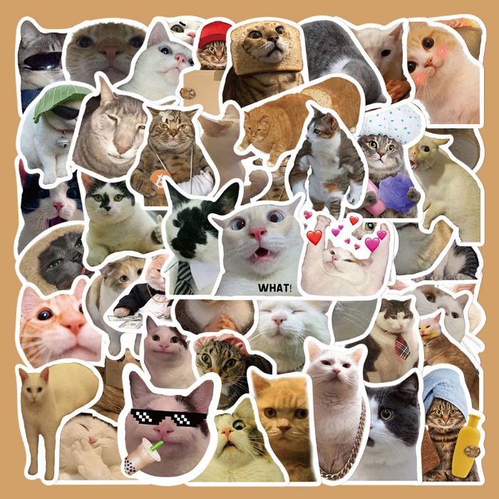 50Pcs Funny Cat. Series Graffiti Stickers for Suitcases Mobile Phone ...