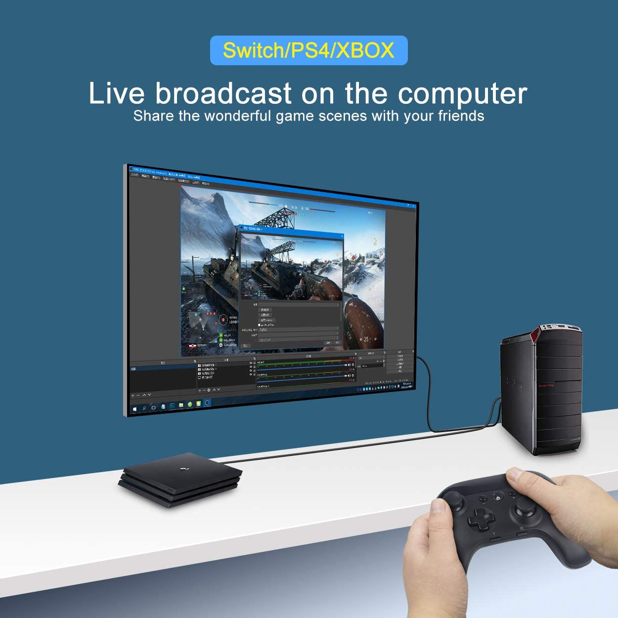 USB HDMI Capture Card with Bluetooth ARGB Hub PC Power Button 1080P ...