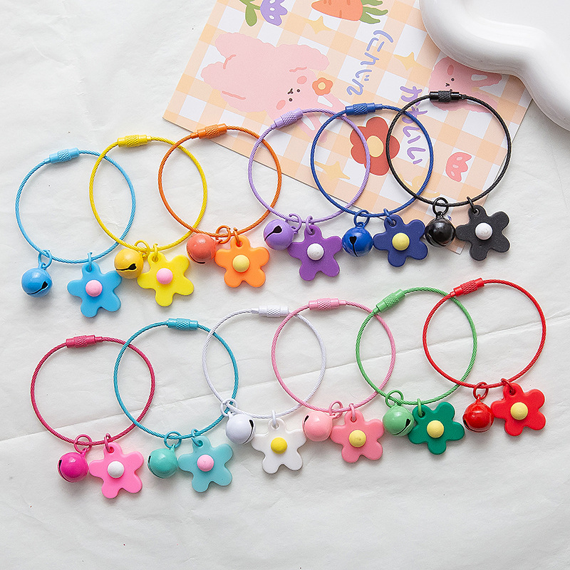 1 Piece Candy Color Flower Pendant Keychain Sweet Wire Rope Keychain ...