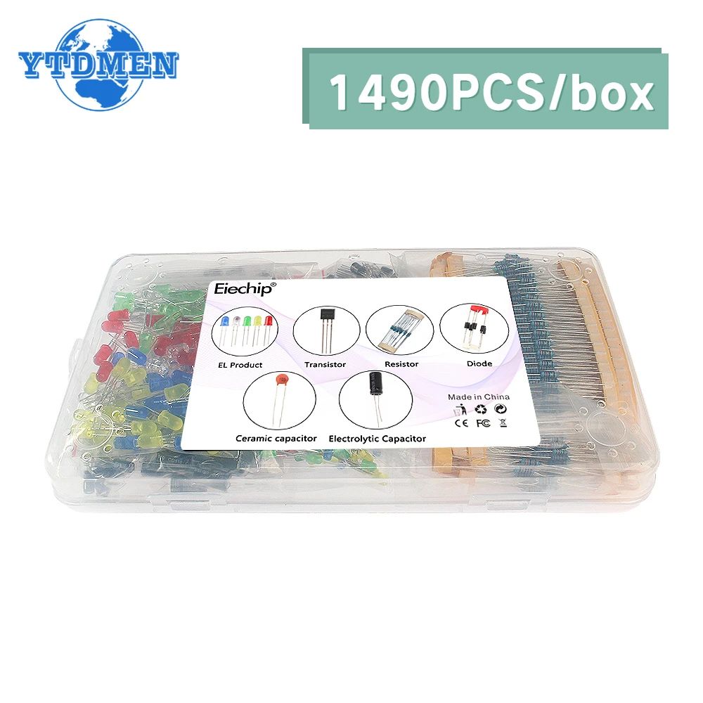 1490PCS 7 kinds Electrolytic Components Box, Capacitor Ceramic Kit, 1 ...