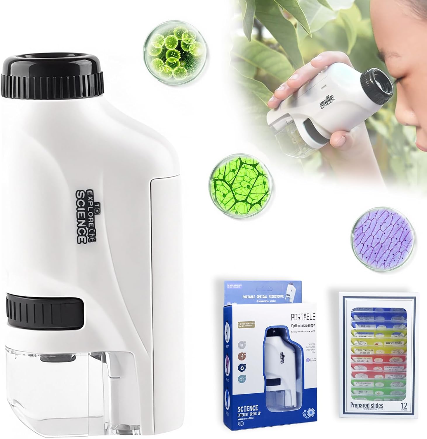 New New 60-120X Mini Pocket Microscope for Kids, Kit Laboratory ...
