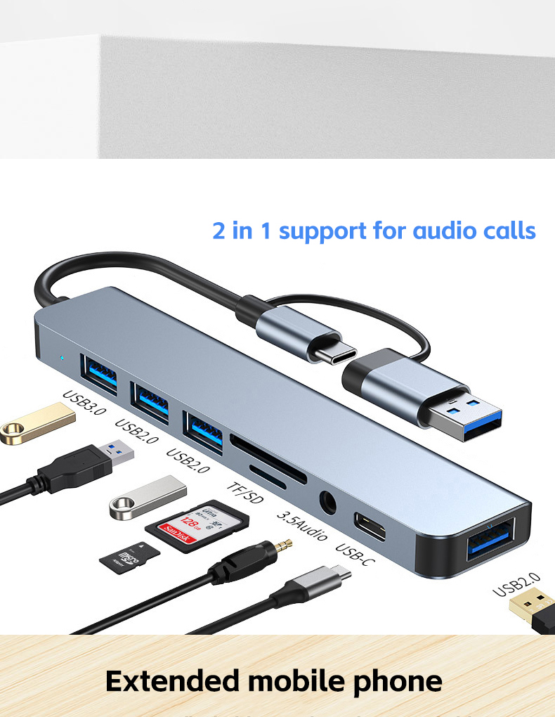 LIULZ 2 in 1 7/8 Port USB Hub Type C Multiport Adapter Splitter USB3.0 2.0 for MacBook Air Dell ...