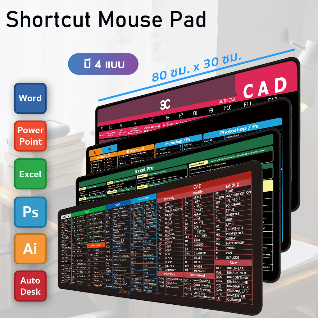 Short Cut Key Mouse Pad Thai Office Anti Slip Lock Edge Computer ...