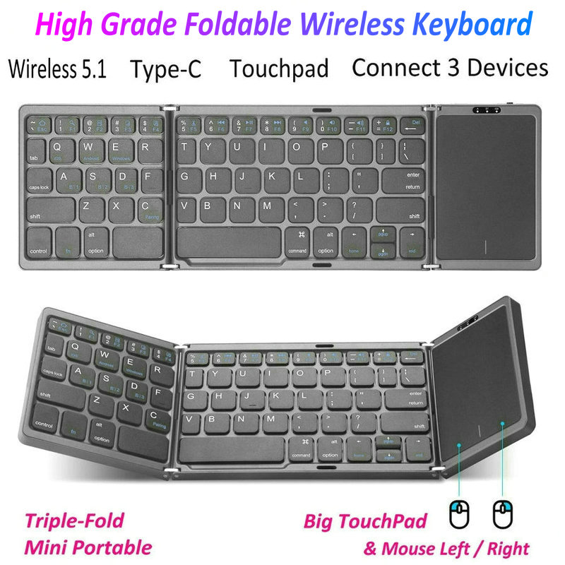 Fold Folding Foldable 5.1 Wireless Keyboard with Touchpad for Windows ...