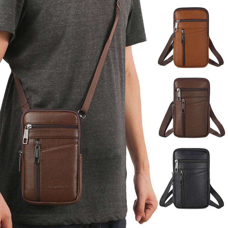 Men's Portable MINI Leather Shoulder Bag Crossbody Phone Bag Purse ...