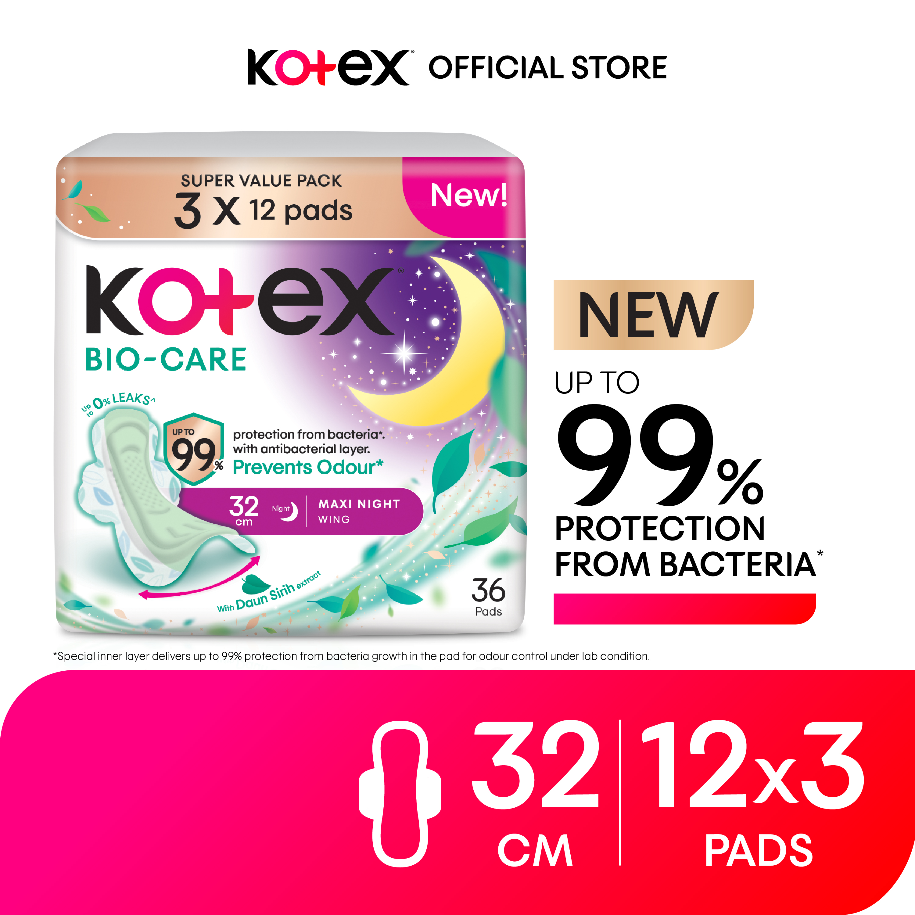 [Bundle of 3] Kotex Biocare Pad (Maxi 24cm/ Overnight 32cm) - Sanitary ...