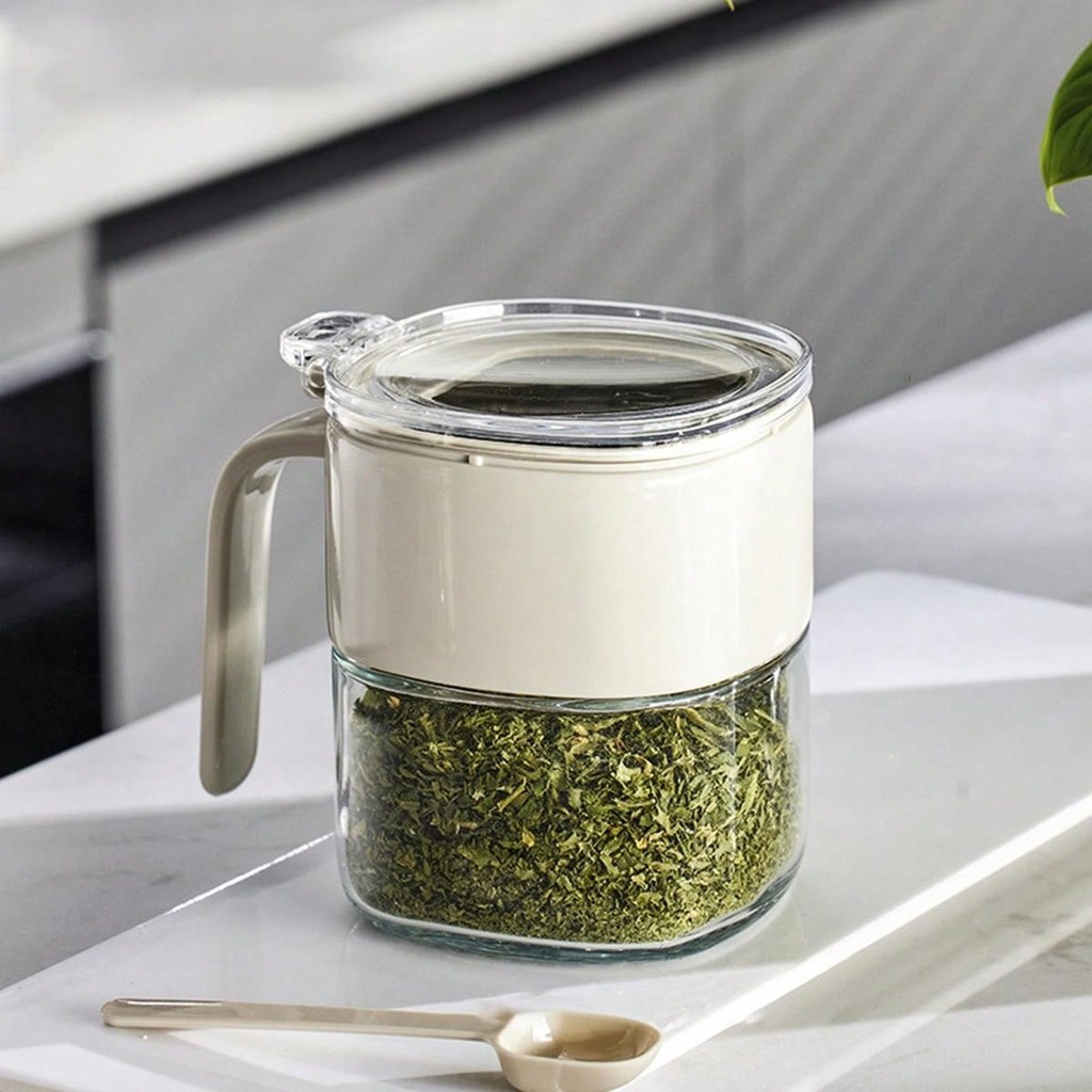 Glass Seasoning Bottle with Extendable Spoon Seasoning Salt Container ...