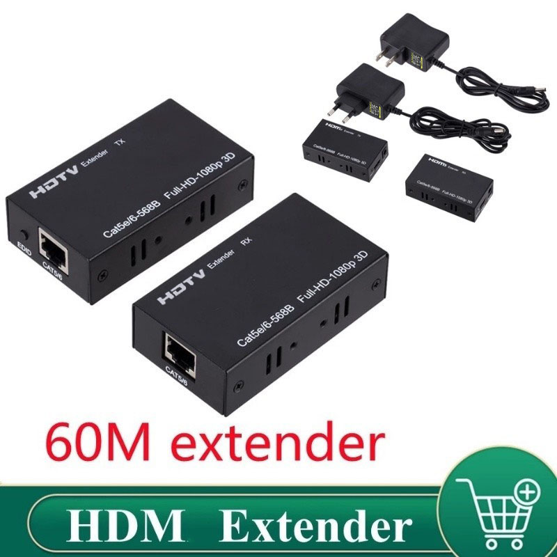 60M HDMI Extender Single RJ45 LAN Network Cat 5e/6 Converter Adapter ...