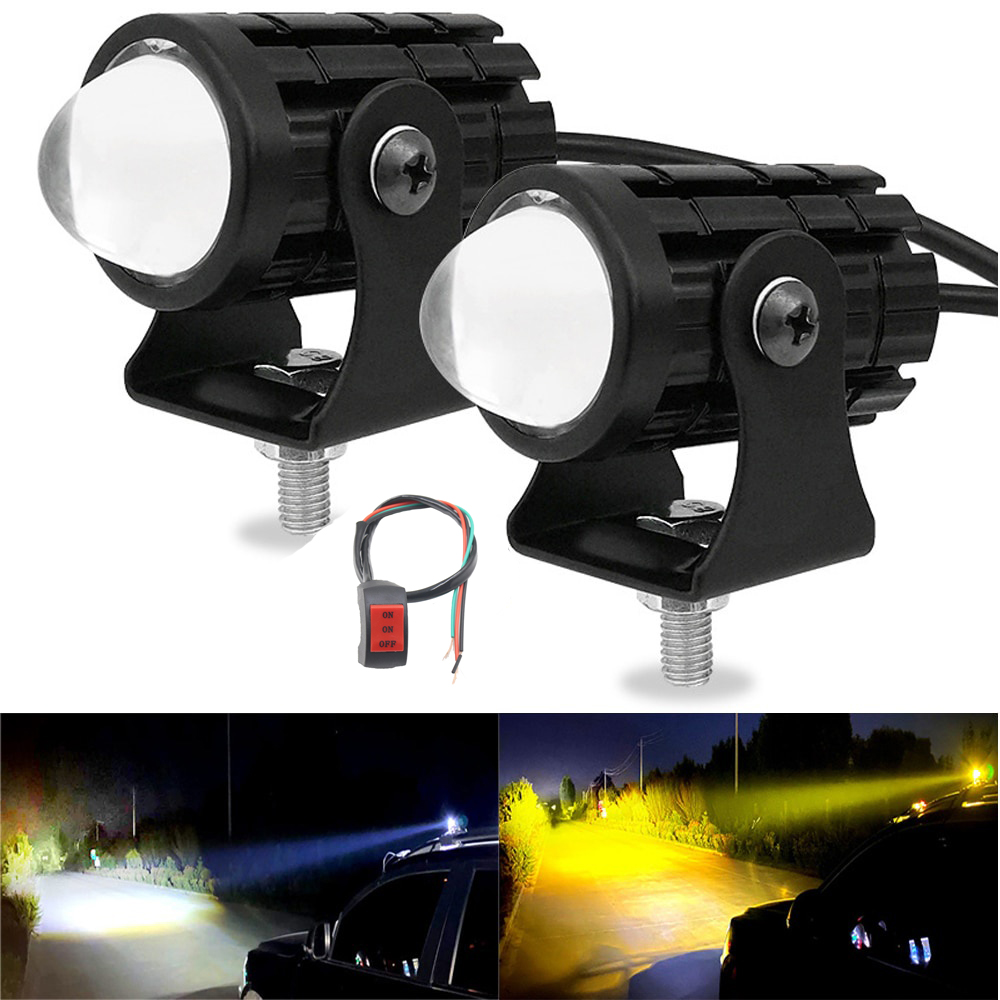 2pcs Motorcycle Spotlight Projector Lens Dual Color mini LED Headlight ...