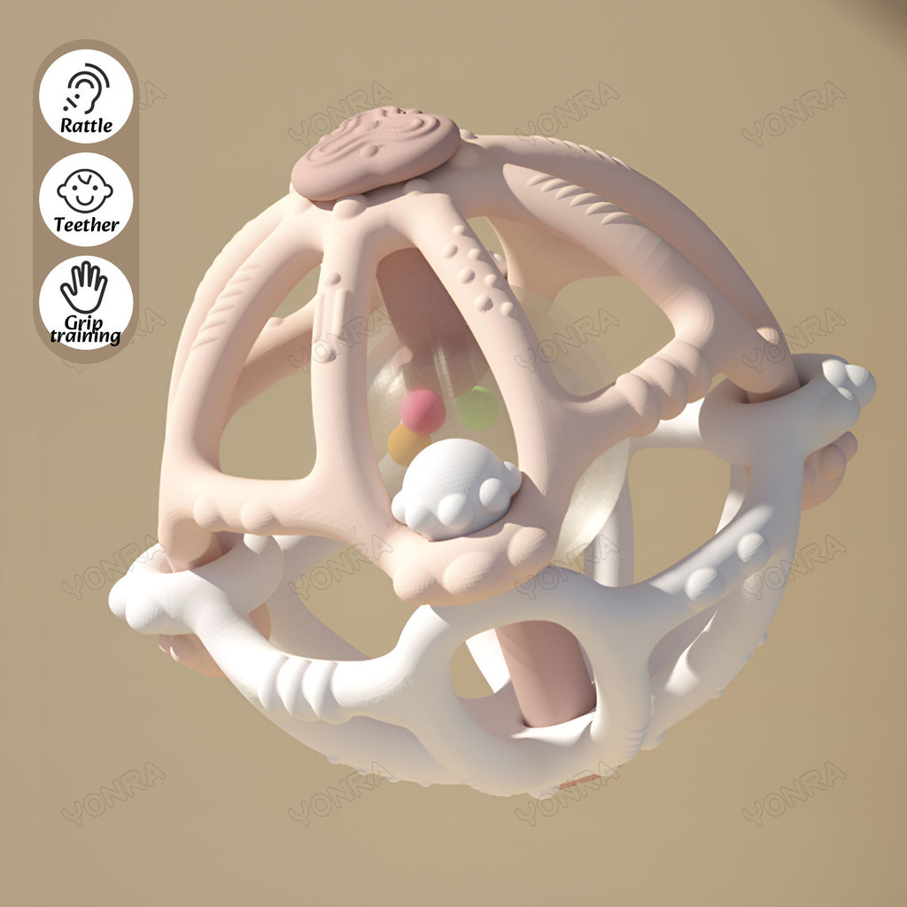 Removable Rattle & Sensory Teether Bed Bell Silicone Montessori Ball ...