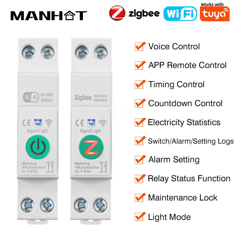 For TUYA 63A WiFi/Zigbee MCB Smart Circuit Breaker Over Current Under ...
