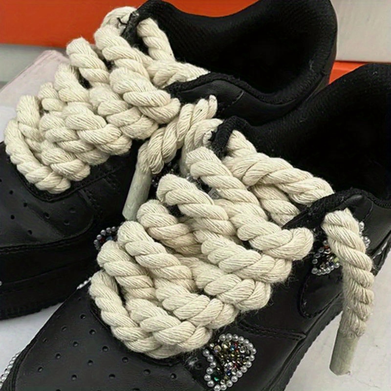 2pcs Hand-Woven Polyester-Cotton Linen Rope Thick Sneakers Canvas Laces ...