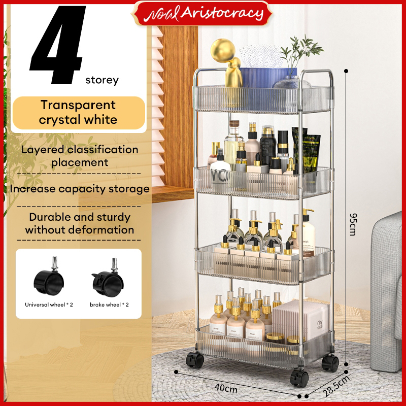 [Shopee Choice] 4 Tier Transparent Acrylic Trolley Shelves Home Kitchen ...