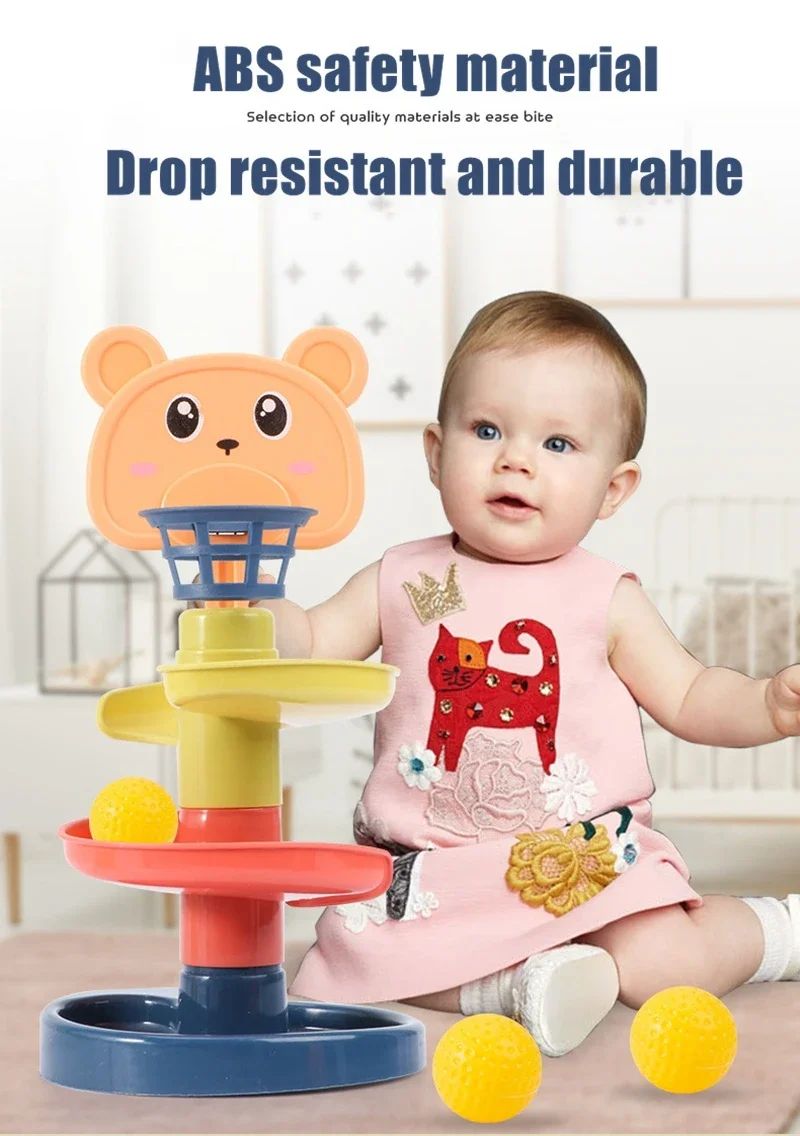 Baby Rotating Track Stacking Montessori Rolling Ball Tower Toys Early ...