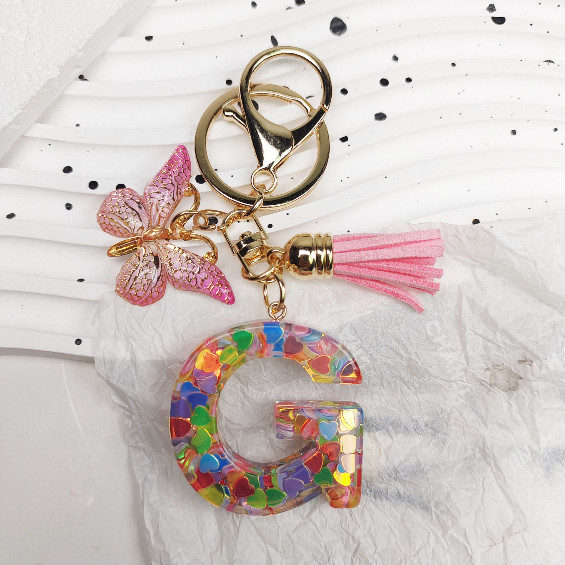 1pcs Fashion Pink Letter Keychain Love Sequins Butterfly Tassel ...
