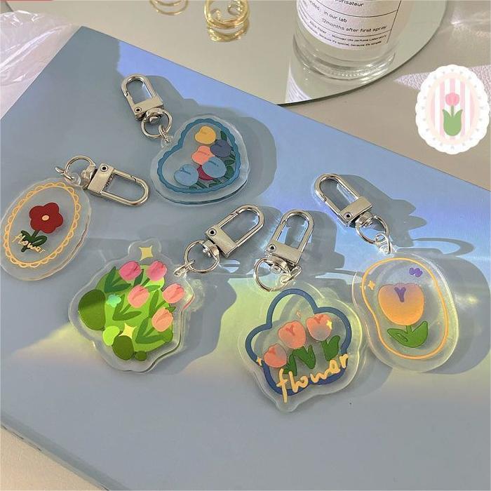 1 Piece Cute Transparent Tulip Pendant Flower Keychain Trendy ...