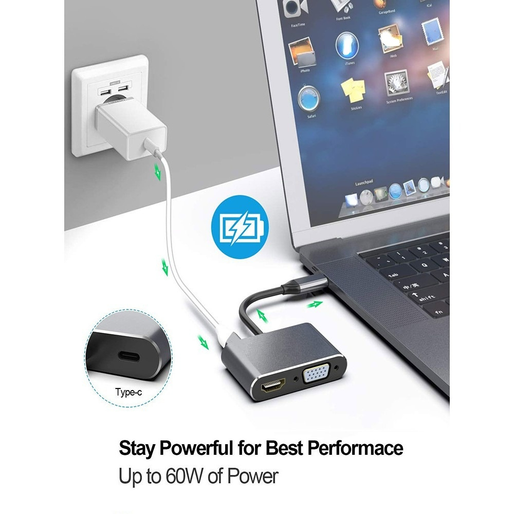Type C to HDMI VGA USB Port Hub Digital AV PD Adapter Charging Port ...