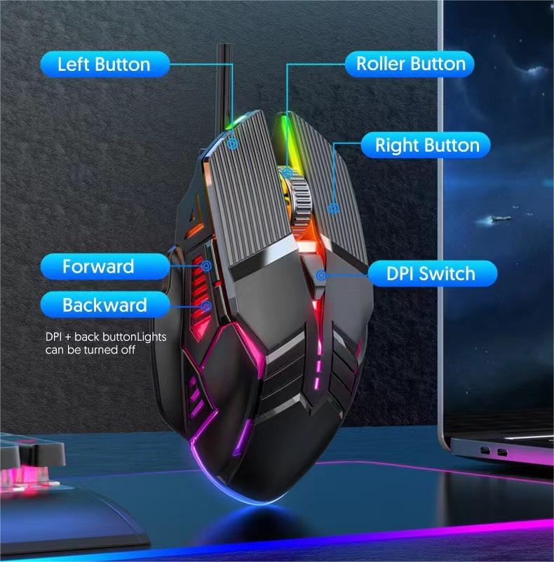 6-button Wired Mouse Luminous Gaming Game Office Mute Colorful Glare ...