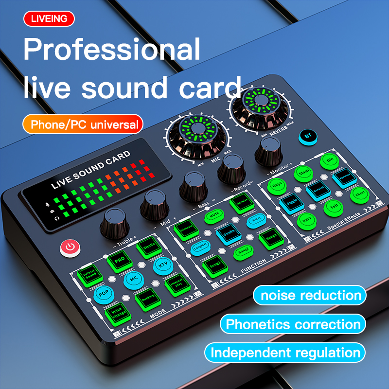 DJ mixing board, LED light variable sound card with multiple sound ...
