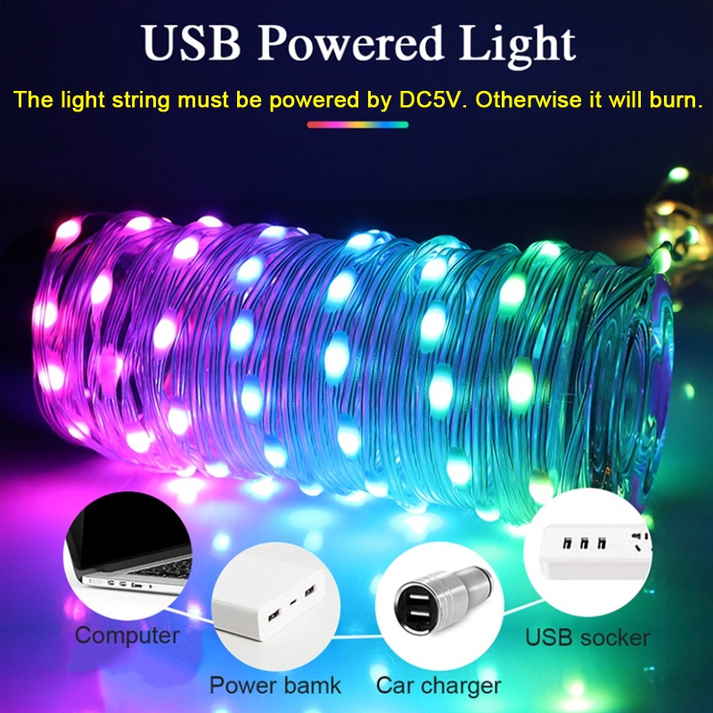 Waterproof RGB Light Strip LED String Light with Remote Bluetooth Music ...