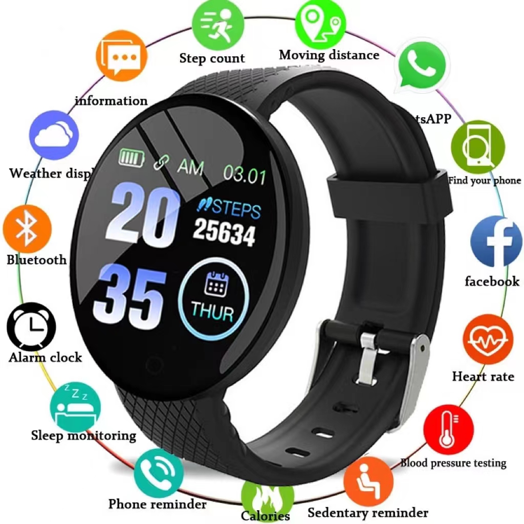 Smartwatch D18 Round Waterproof with Fitness Tracker with Bluetooth ...