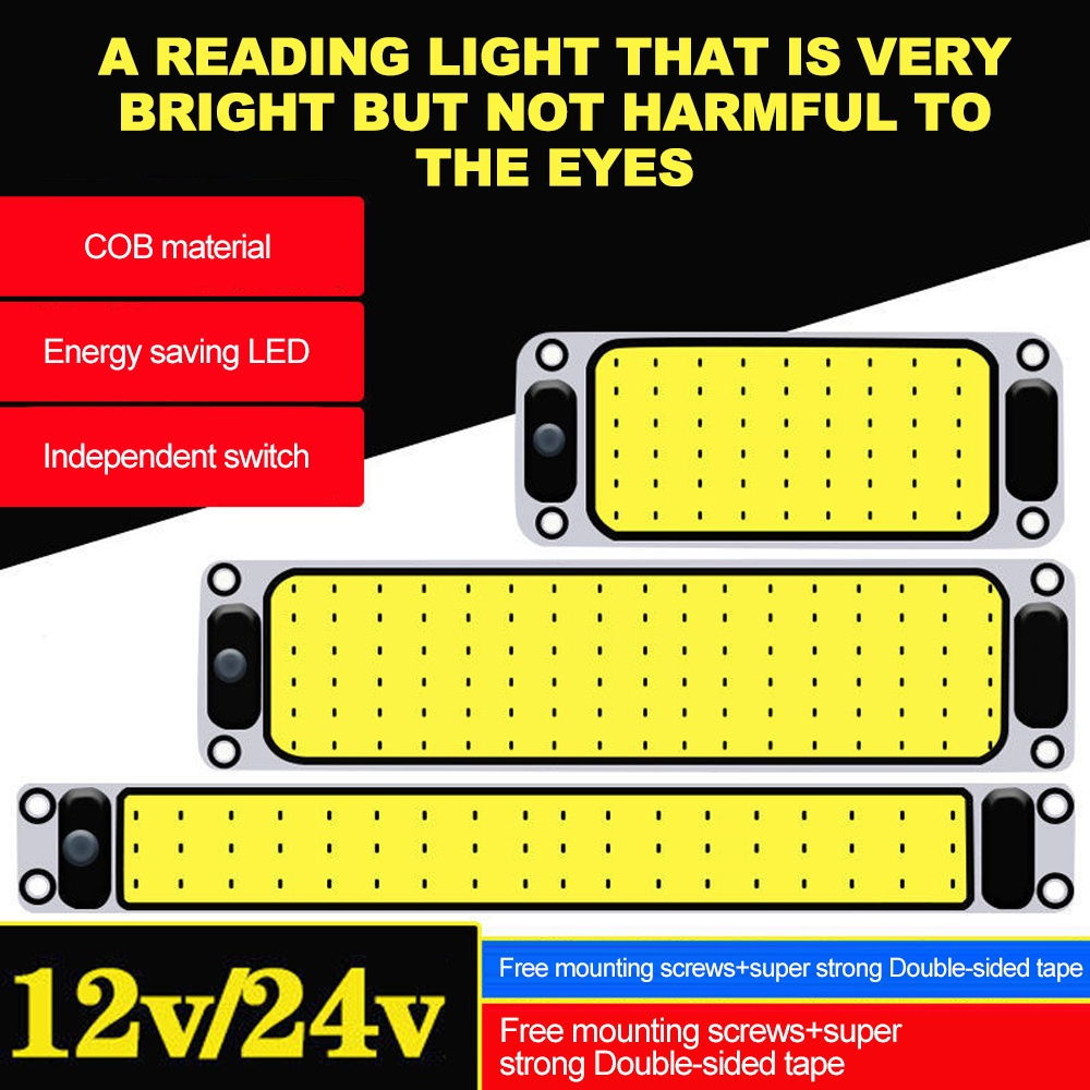 12V-24V 108 Lamp COB Ultra-thin Panel Dome Lamp Interior Reading Light ...