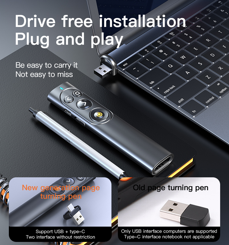 2.4GHz Wireless Remote Control Presenter Red Laser Page Turning Pen RF ...