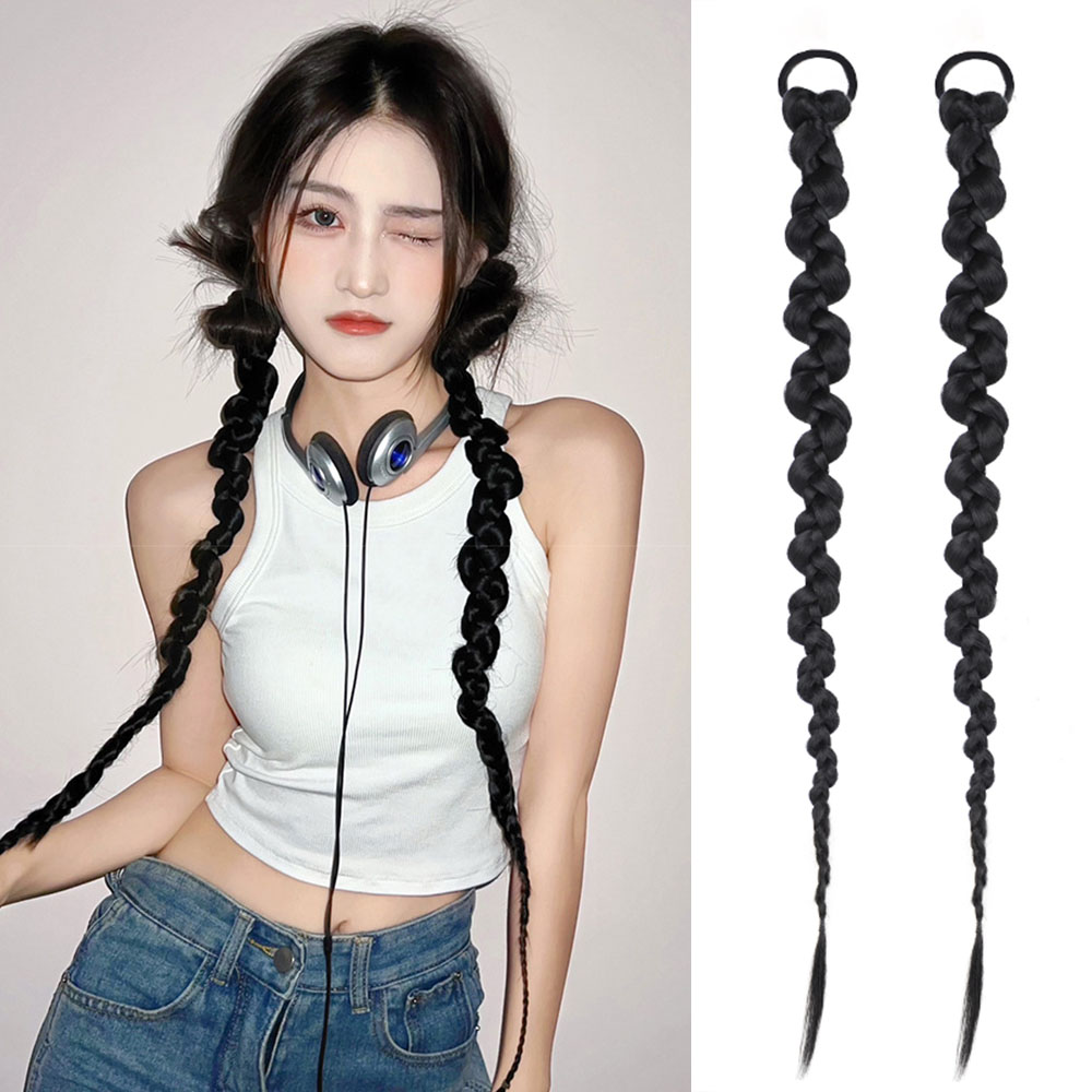 Synthetic Long Twisted Boxing Pigtail Chignon Tail With Rubber Band ...