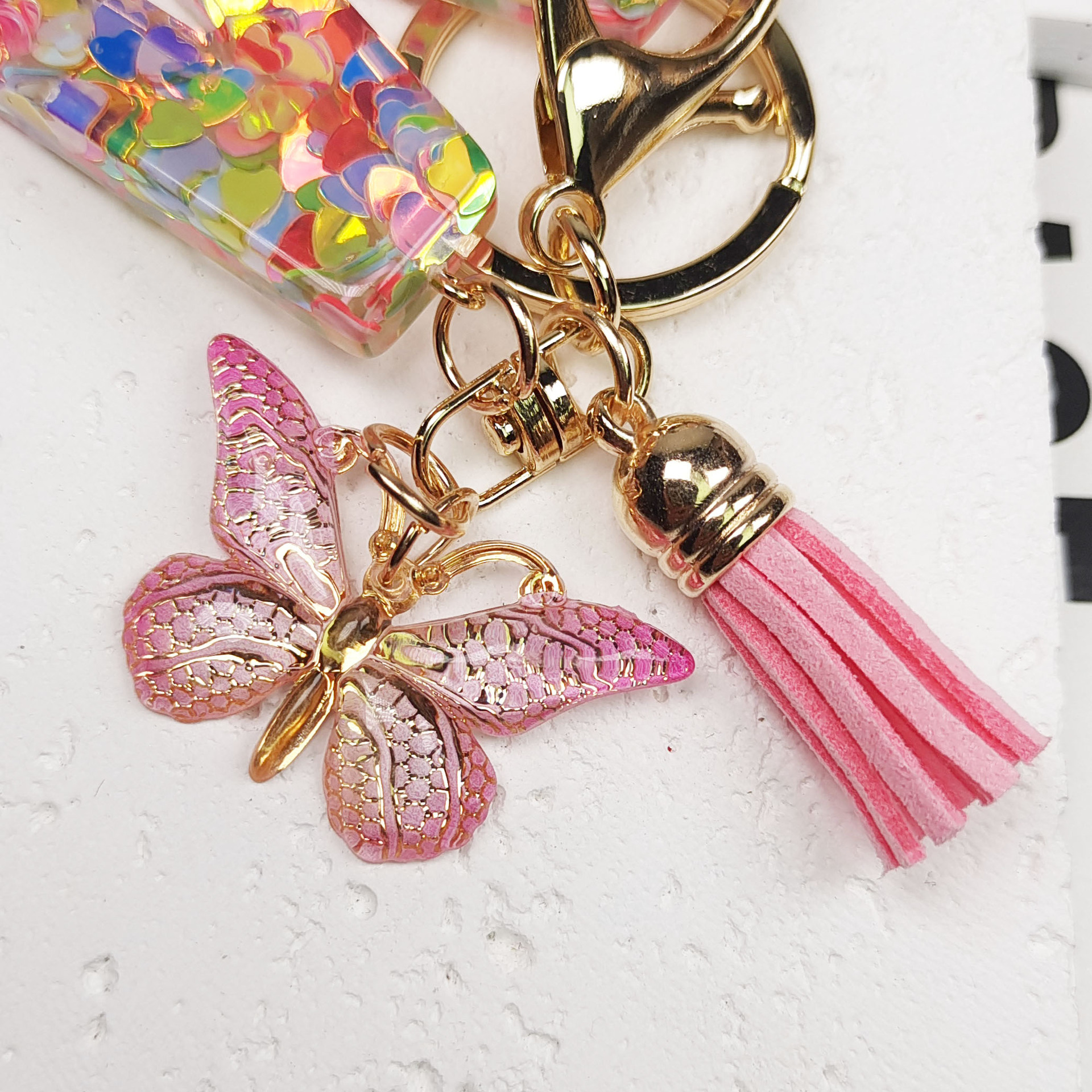 1pcs Fashion Pink Letter Keychain Love Sequins Butterfly Tassel ...